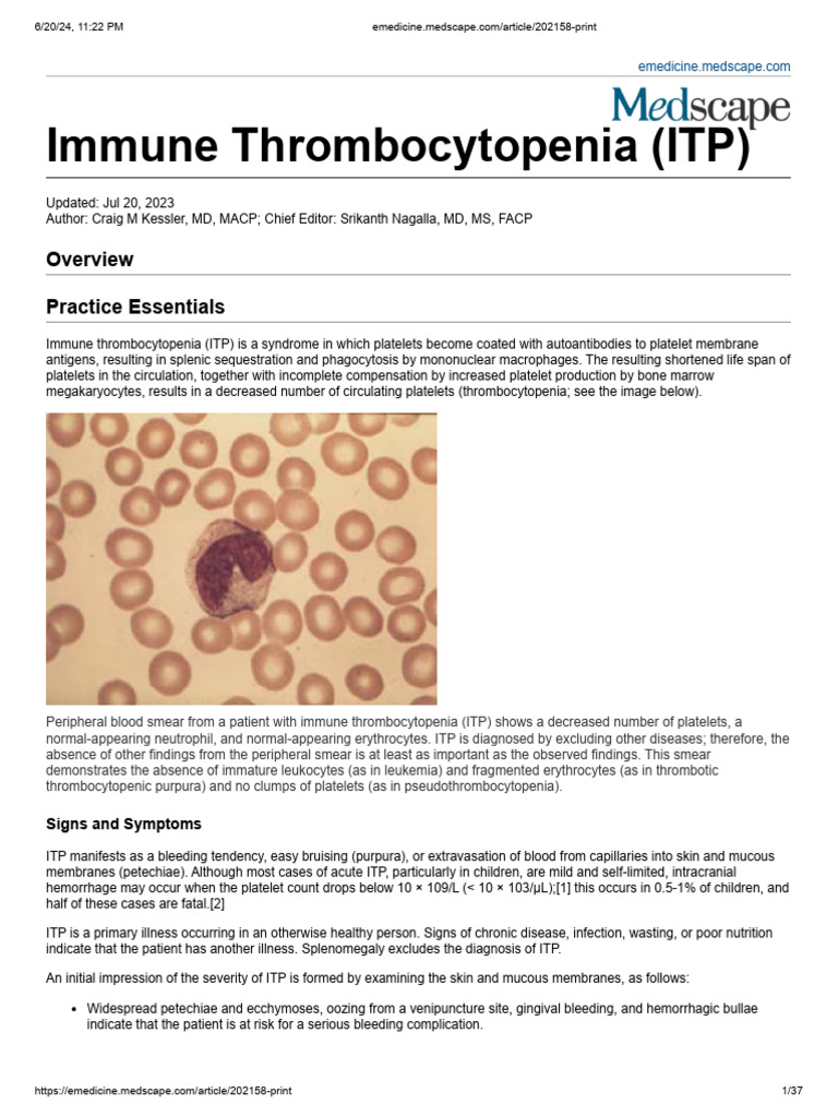 Immune Thrombocytopenia (ITP) | PDF | Platelet | Immunology