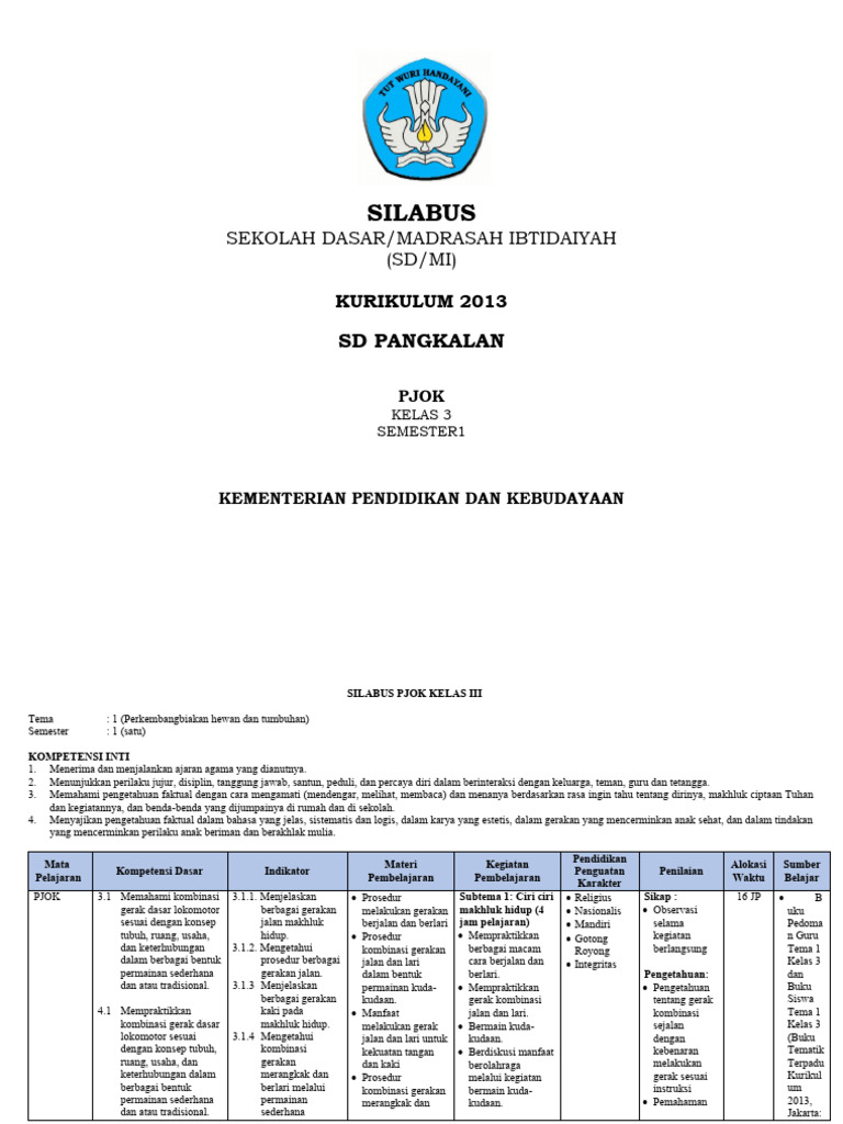 Silabus PJOK 3 Ganjil K13 - 1 | PDF