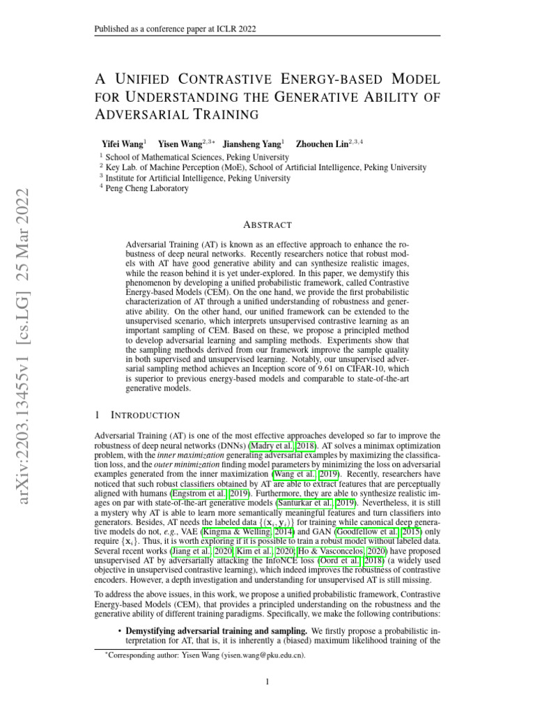 A Unified Contrastive Energy-Based Model For Understanding The Generative Ability of Adversarial ...