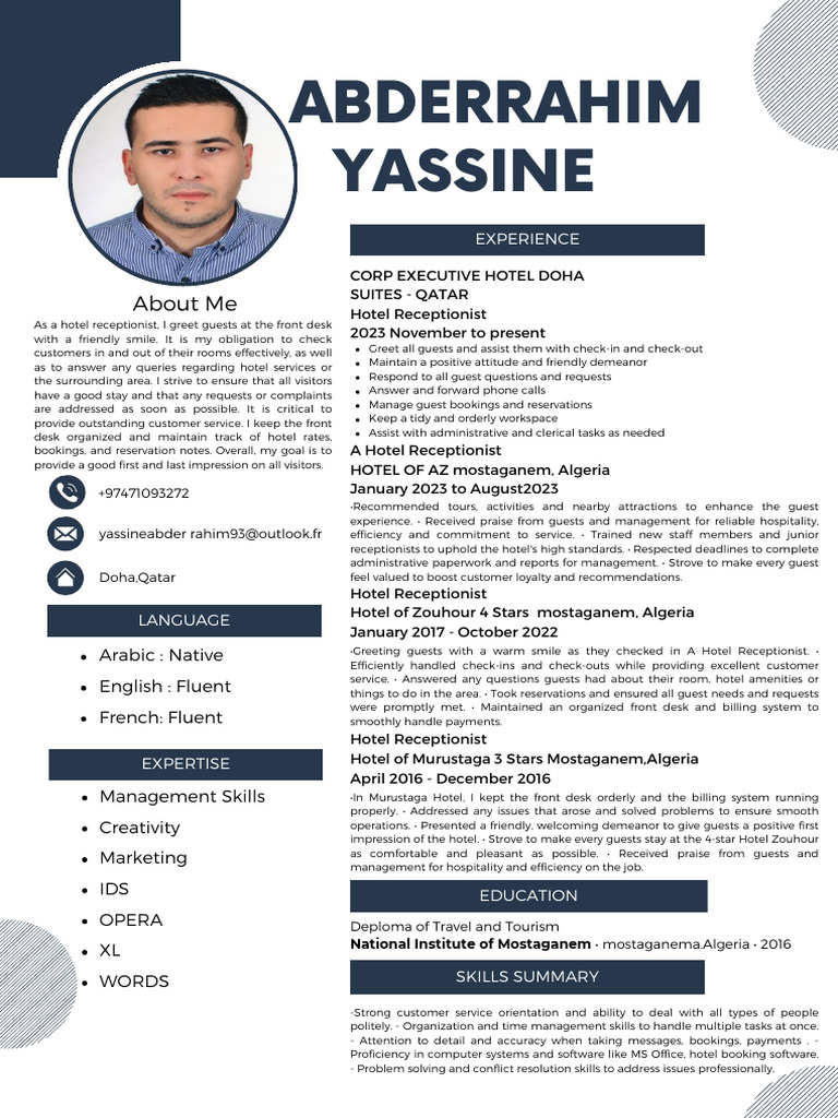 Abderrahim Yassine CV Hotel Receptioist PDF | PDF