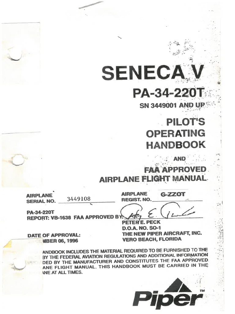 Piper Seneca v PA 34 220T POH and AFM | PDF