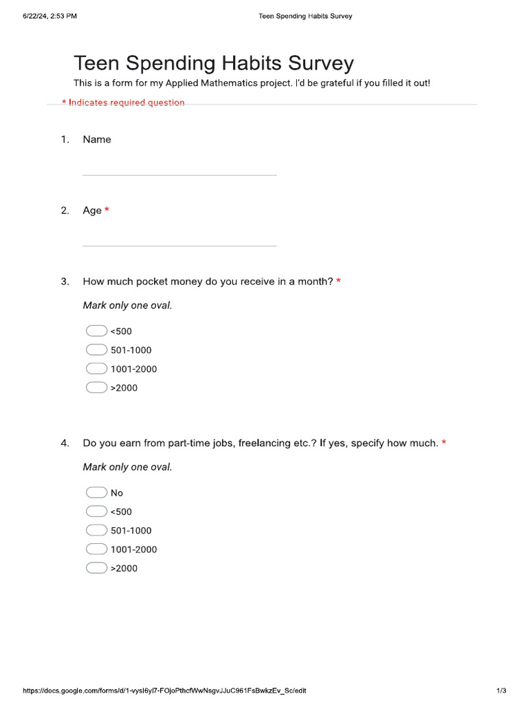 Maths Questionnaire | PDF