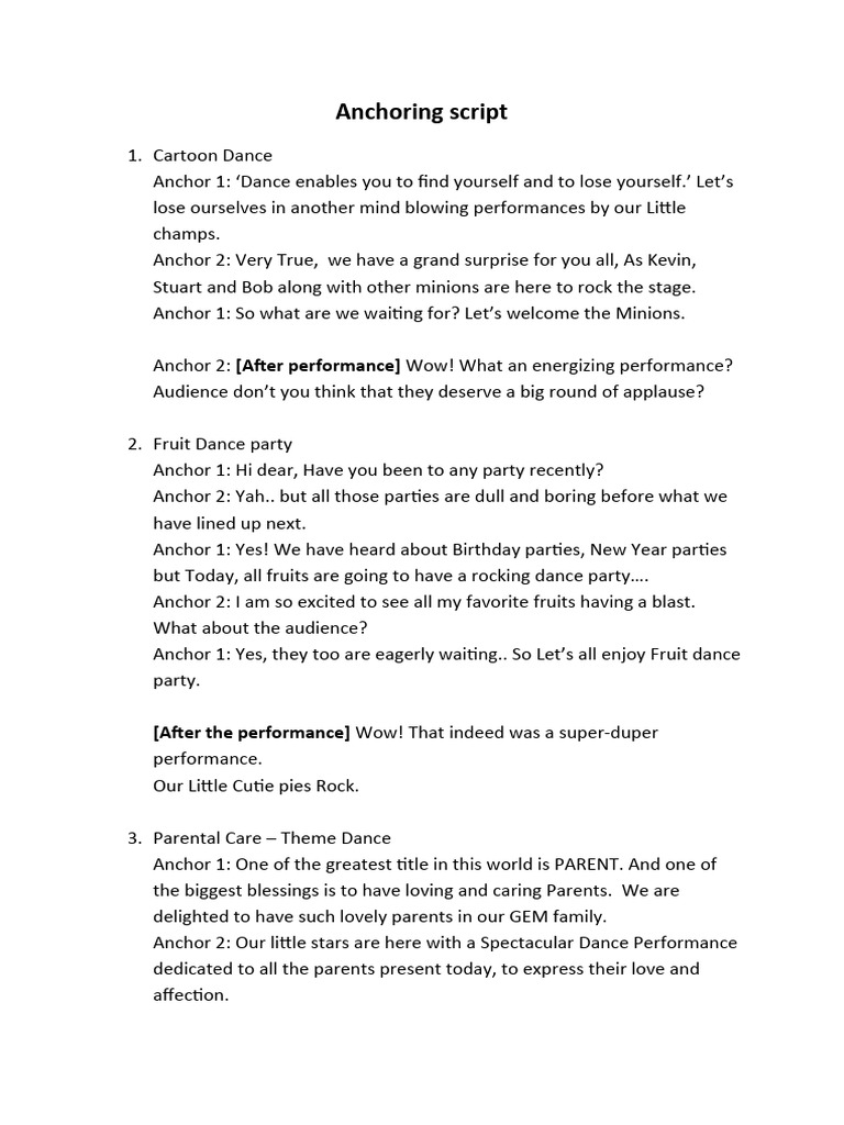 Children's Dance Performances Script | PDF