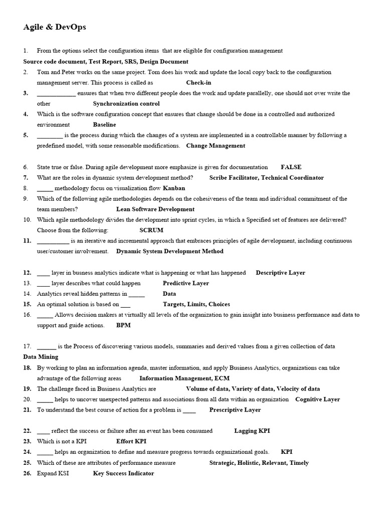 Agile And Devops Quiz Qa Pdf Software Development Process Agile