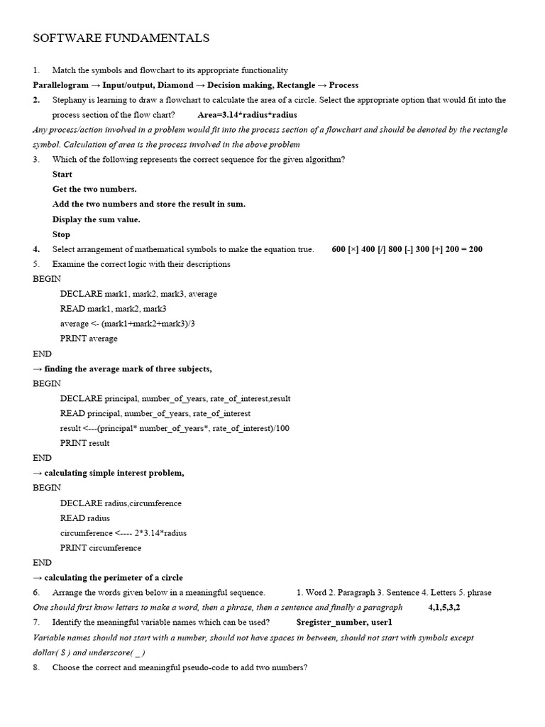 SOFTWARE FUNDAMENTALS - Quiz - QA | PDF | Algorithms | Control Flow