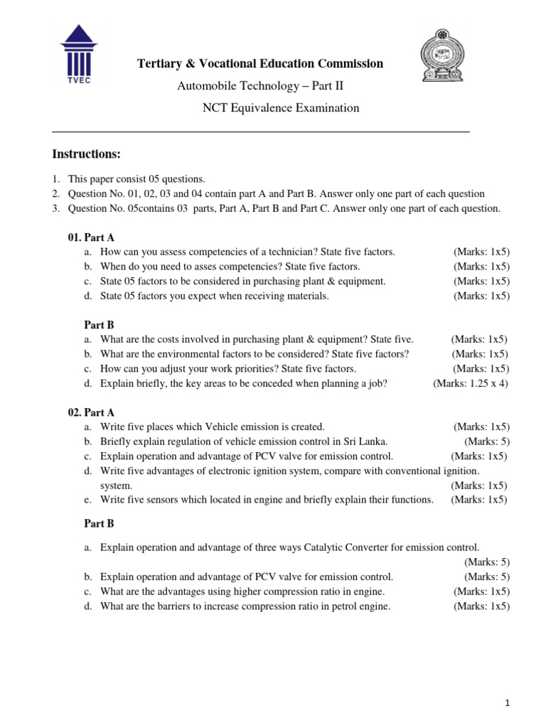Automobile Technology NCT Exam Guide | PDF | Engines | Anti Lock ...