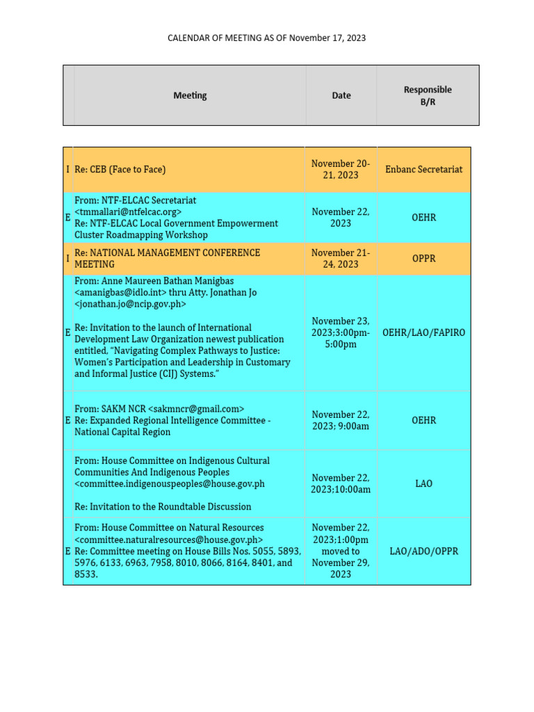 Calendar Monitoring 11-17-2023 | PDF