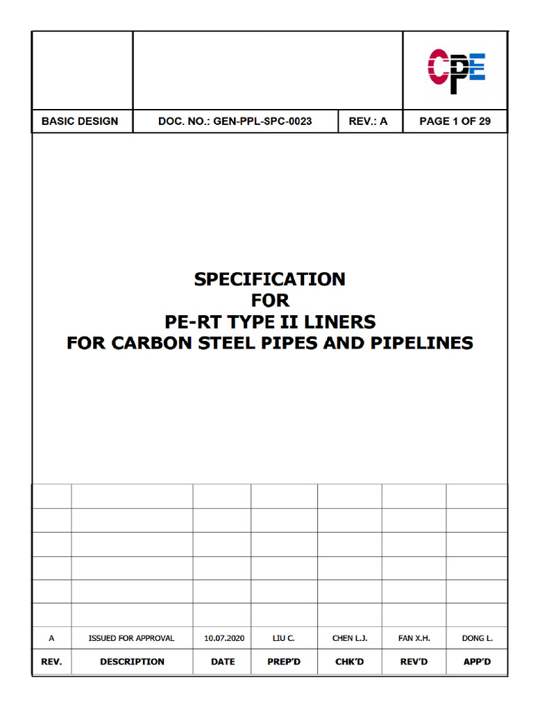 GEN-PPL-SPC-0023 Specificaiton For PE-RT Type Ó Liners For Carbon Steel ...