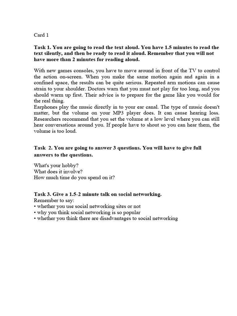 Reading and Speaking Tasks Overview | PDF | Sleep