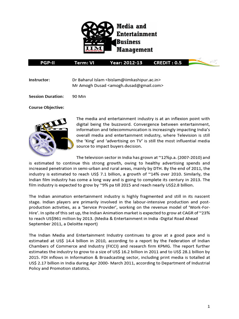 Course Outline - Media and Entertainment Business Management (New ...