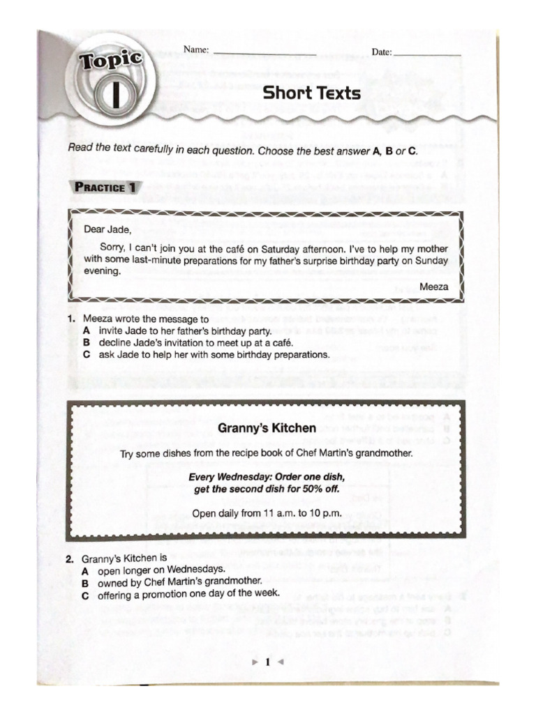 Form 1 English Ex 1 | PDF