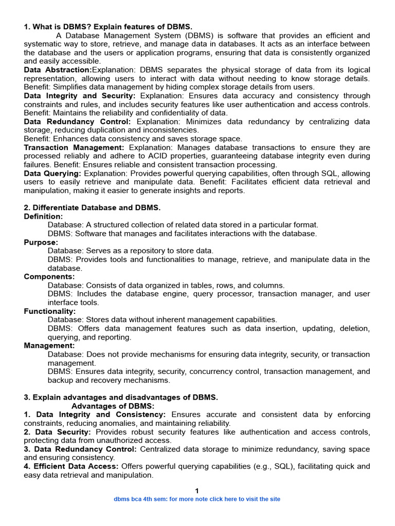 Dbms Bca 4th Sem Imp Q&A by BC | PDF | Databases | Relational Database
