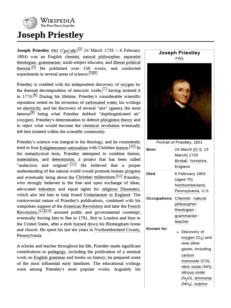 Joseph Priestley: Scientist & Theologian | PDF