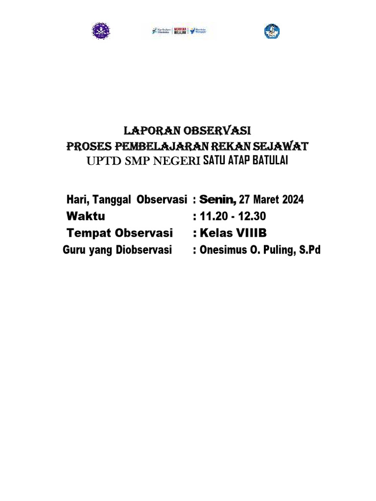 Laporan Observasi Rekan Sejawat - Onesimus Puling | PDF
