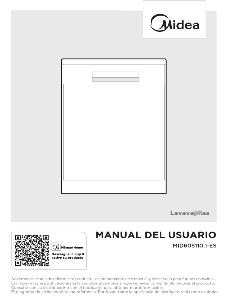 Manual Lavavajillas Midea MID60S110.1 | PDF | Lavavajillas | Enchufes y tomas de corriente alterna