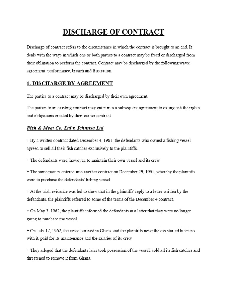 Discharge of Contracts - Complete Summary | PDF | Breach Of Contract | Damages