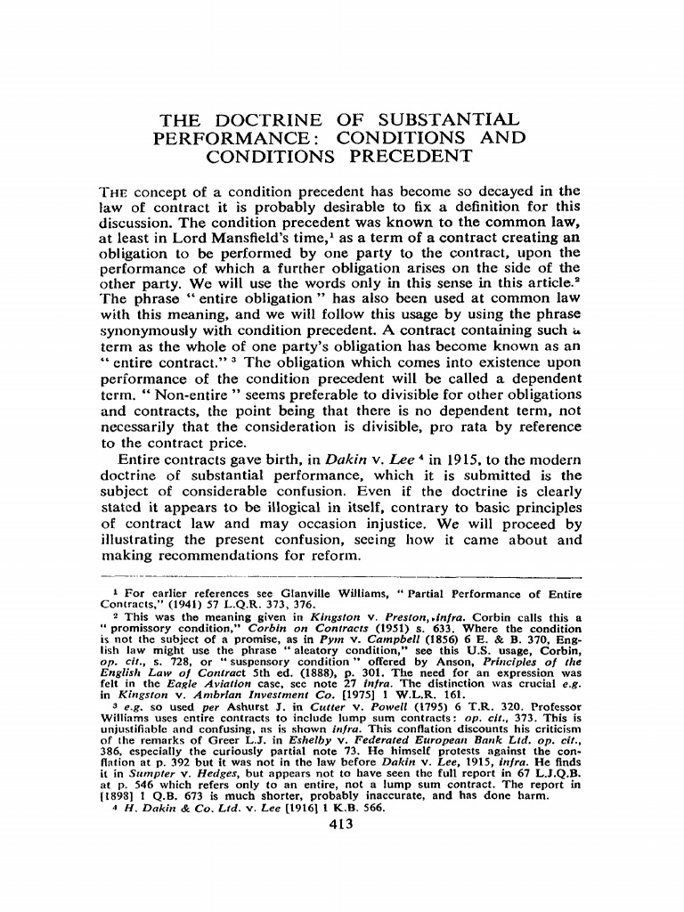 Substantial Performance in Contracts | PDF | Breach Of Contract | Precedent
