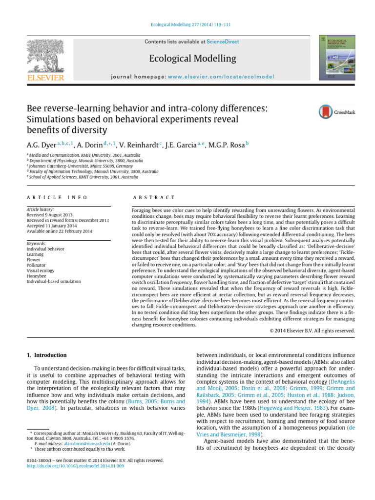 Bee Reverse-Learning Behavior and Intra-Colony Differences - Simulations Based On Behavioral ...