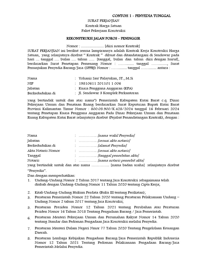 Draft Kontrak Poros Peninggir | PDF