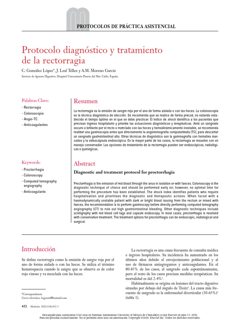 Protocolo Diagnóstico y Tratamiento de La Rectorragia | PDF ...