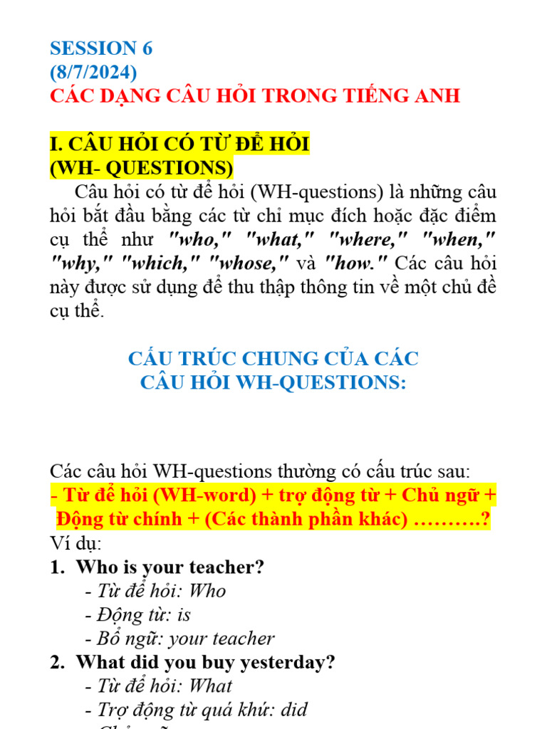 SESSION 6 Types of Questions Grammar | PDF