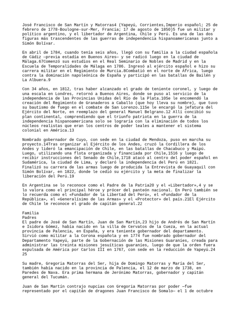 Vida y legado de José de San Martín | PDF | Historia | Clásicos