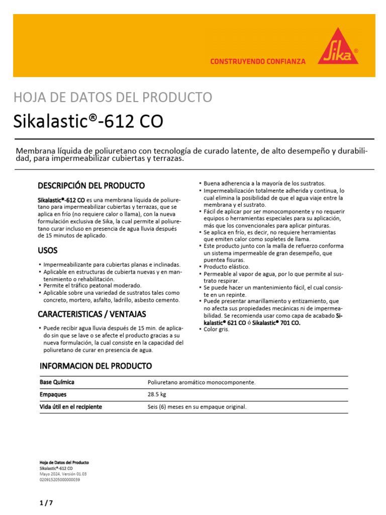 Esp01 - Sikalastic - 612 | PDF | Agua | Hormigón