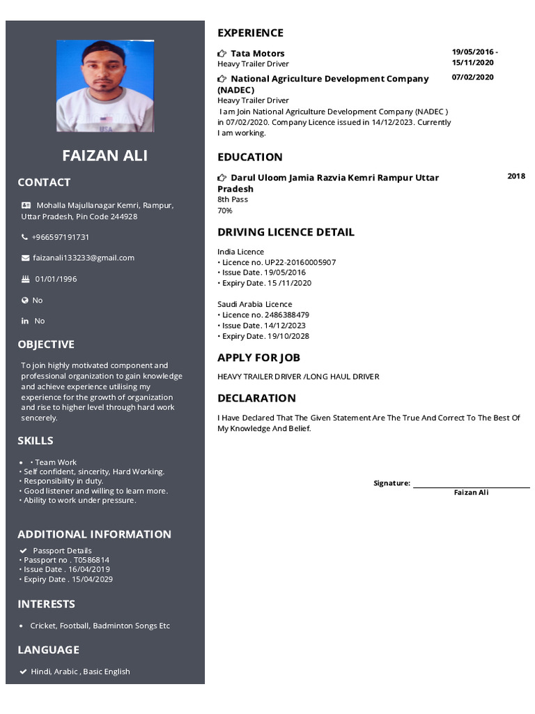 Faizan Ali CV | PDF | Cognition