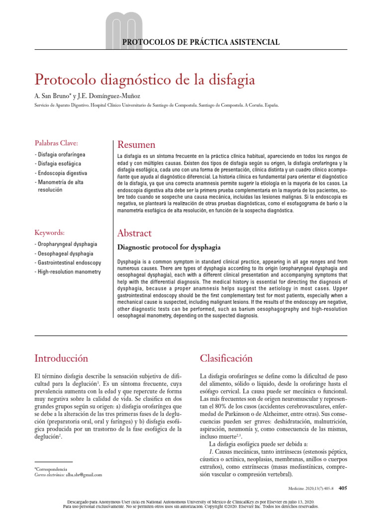 Protocolo Diagnóstico de La Disfagia | PDF | La enfermedad por reflujo gastroesofágico ...