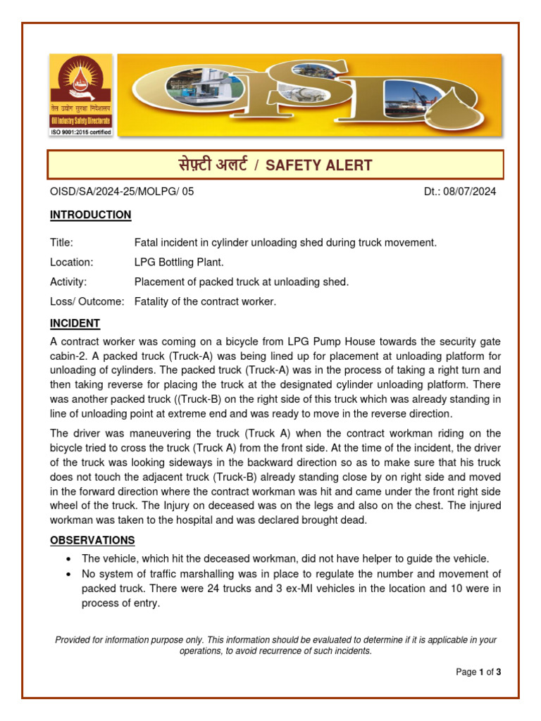 SAFETY ALERT - Cylinder Unloading Shed | PDF | Truck | Land Vehicles