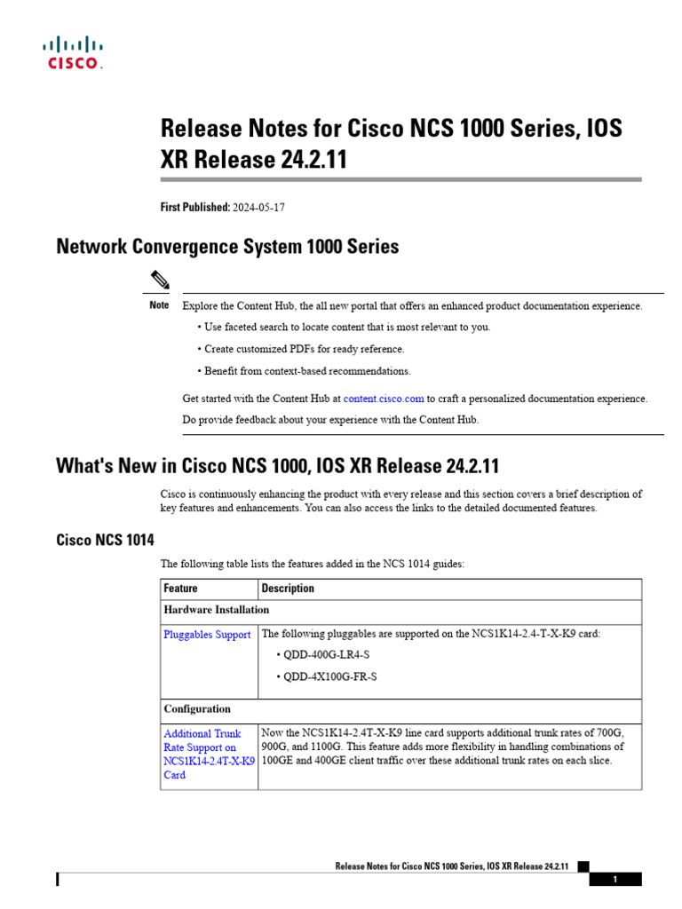 Cisco NCS 1014 Release Notes 24.2.11 | PDF | Software Bug | Ios