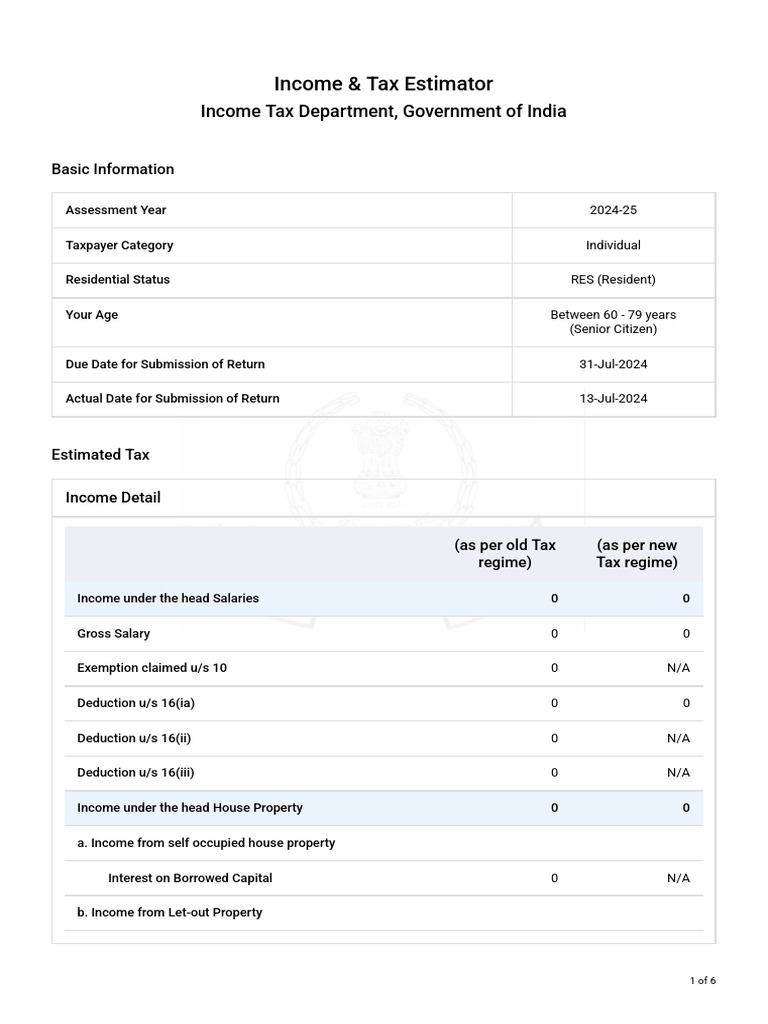 Income Tax Estimator: Old vs New Regime | PDF | Capital Gains Tax | Tax ...