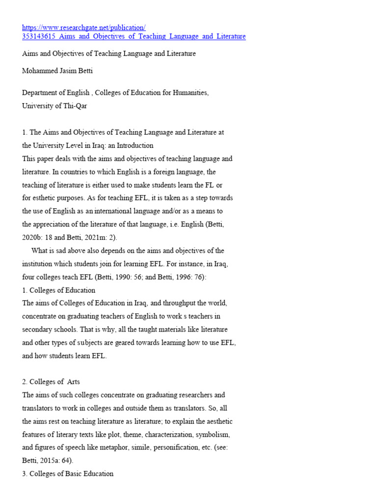 Reflection On Literature As A Language Resource | PDF | Learning ...