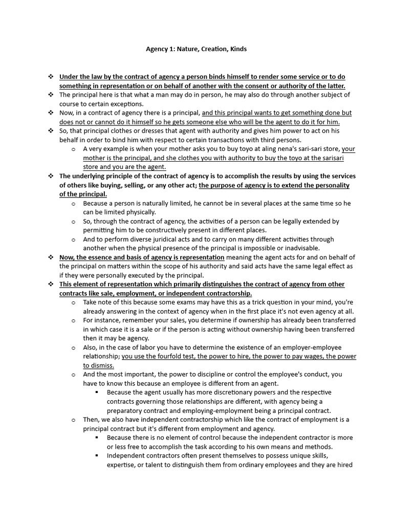 Understanding Agency: Definition and Types | PDF | Law Of Agency ...