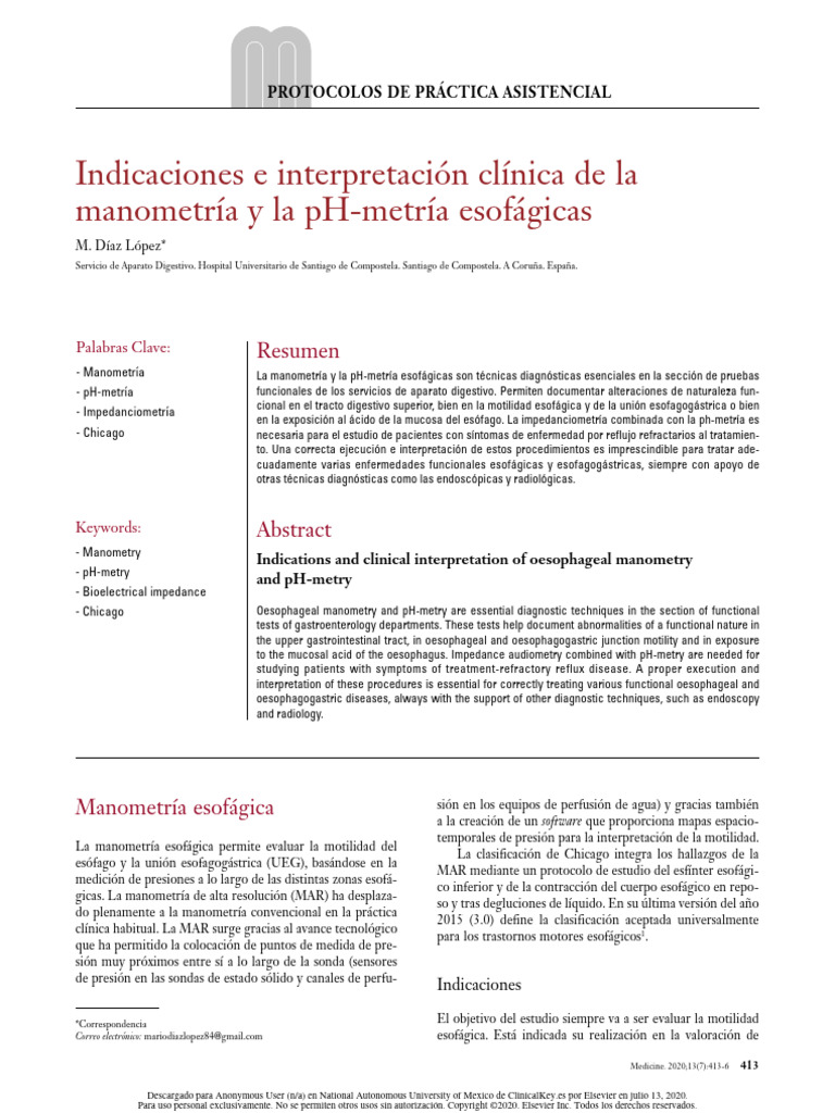 Indicaciones e interpretación clínica de la manometría y la pH-metría ...