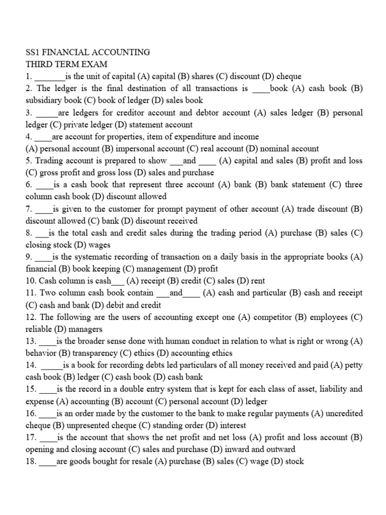 SS1 Financial Accounting George | PDF | Debits And Credits | Bookkeeping