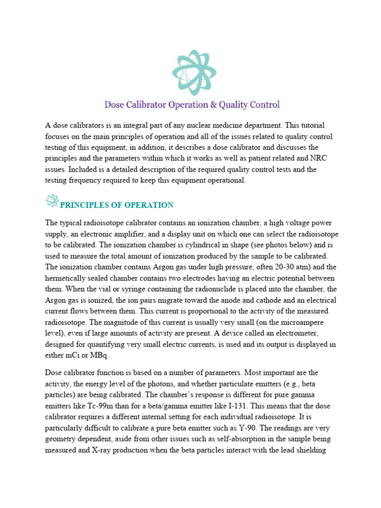Dose Calibrator Operation and Quality Controltesting | PDF | Metrology ...