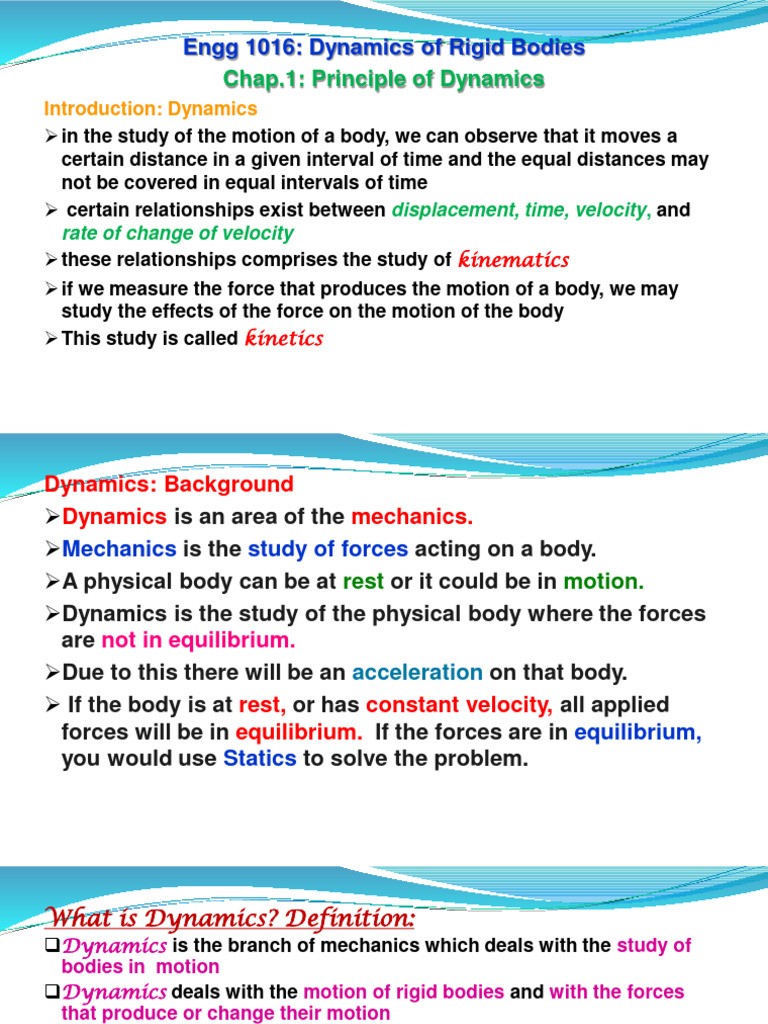 Enngg 1016 CH 1 Dynamics | PDF | Force | Classical Mechanics