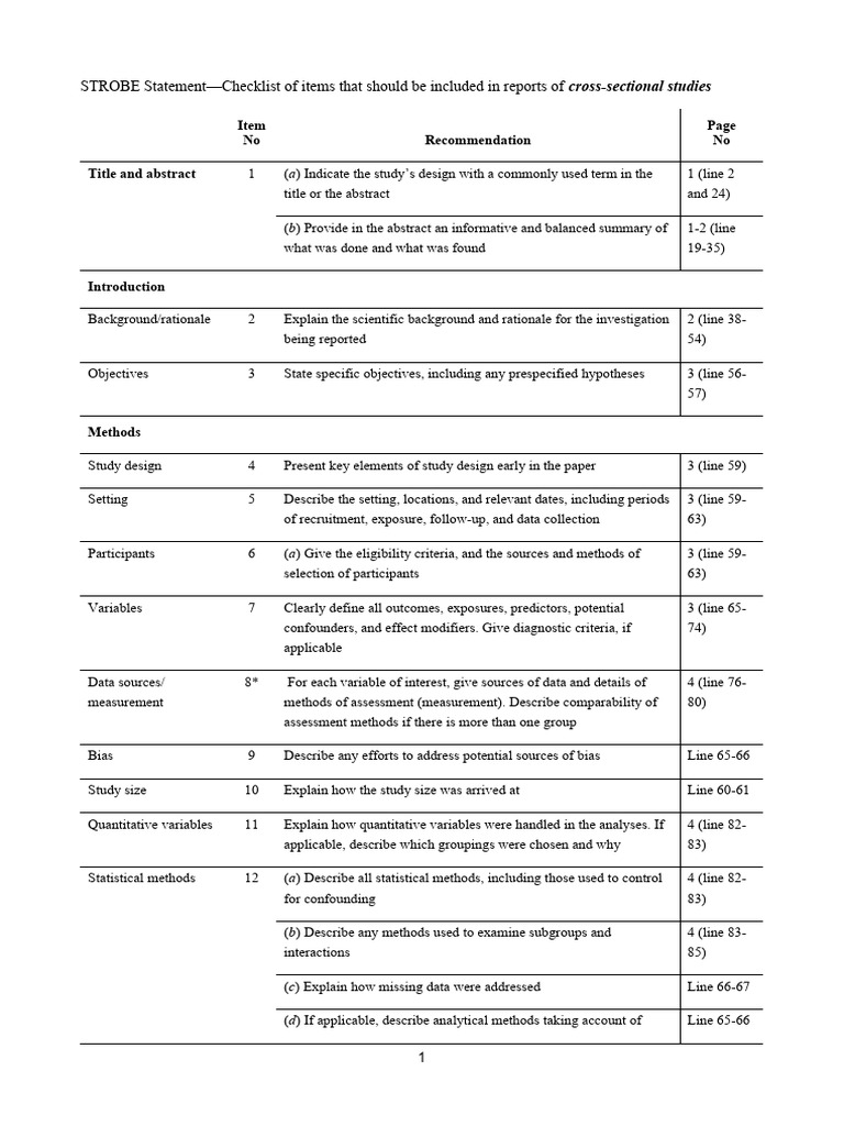 STROBE Checklist Cross-Sectional | PDF | Confounding | Statistics