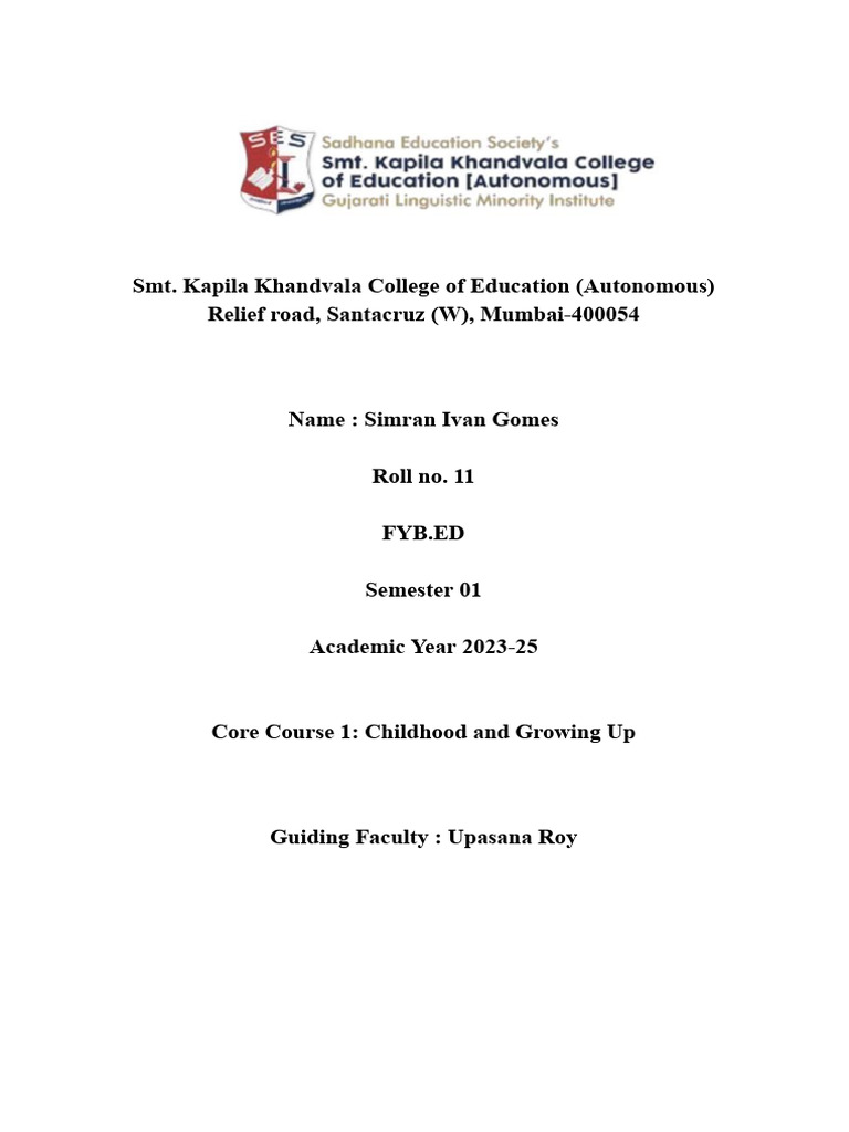 11 - Simran Gomes CC1 Upasana Maam Sem 01 | PDF | Emotional Intelligence | Teachers