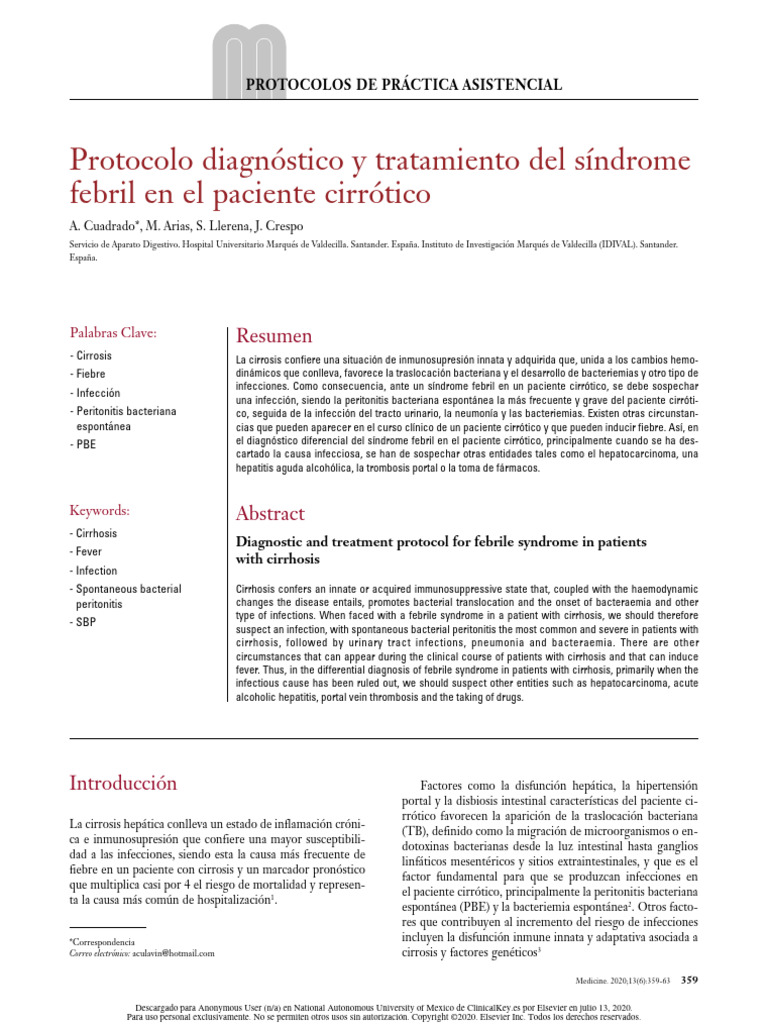 Protocolo Diagnóstico y Tratamiento Del Síndrome Febril en El Paciente ...