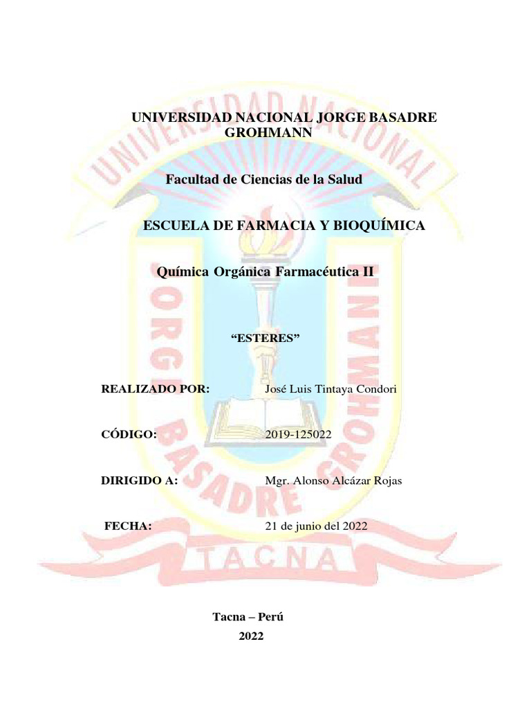Practica 05, Esteres. Jose Luis Tintata Condori | PDF | Acetato | Ester