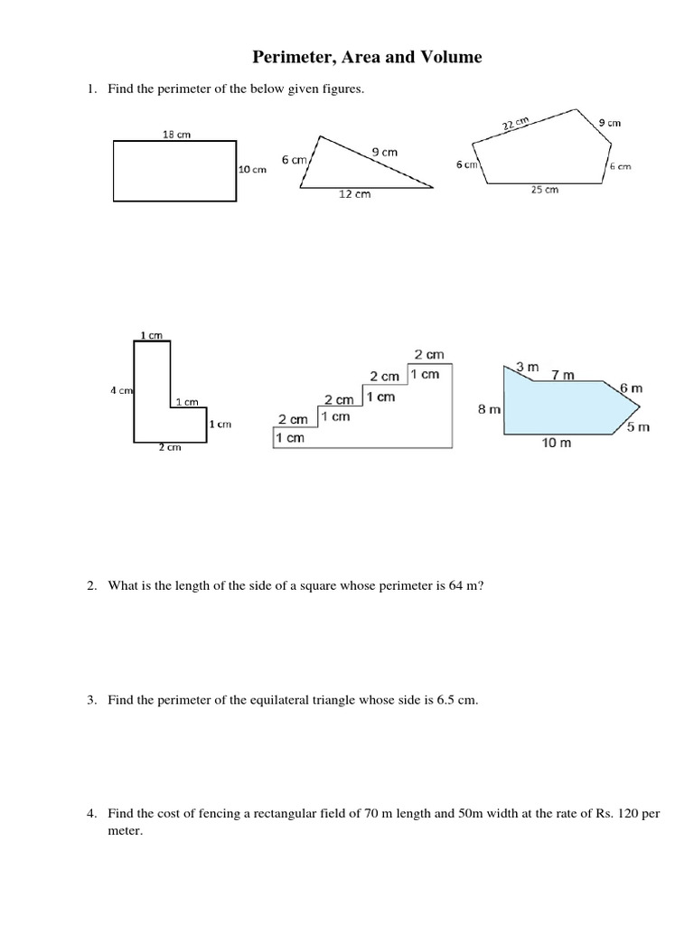 Perimeter, Area, Volume Problems | PDF | Home & Garden