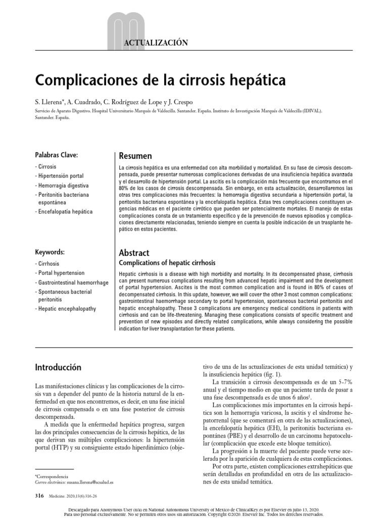 Complicaciones de la cirrosis hepática | PDF | Cirrosis | Las bacterias
