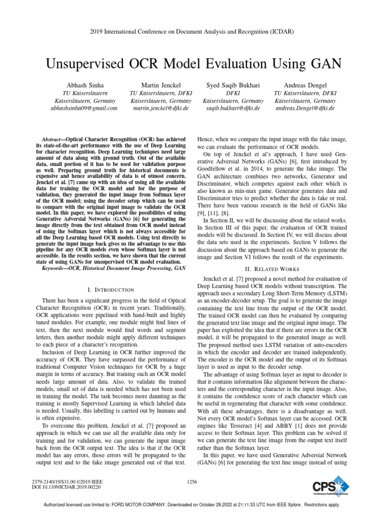 2019 SINHA - Artificial Intelligence - Unsupervised - OCR - Model - Evaluation - Using - GAN ...