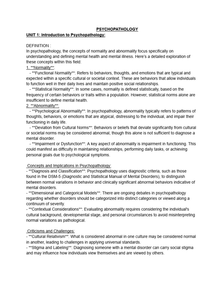 Psycho - Pathology Notes | PDF | Mental Disorder | Diagnostic And ...