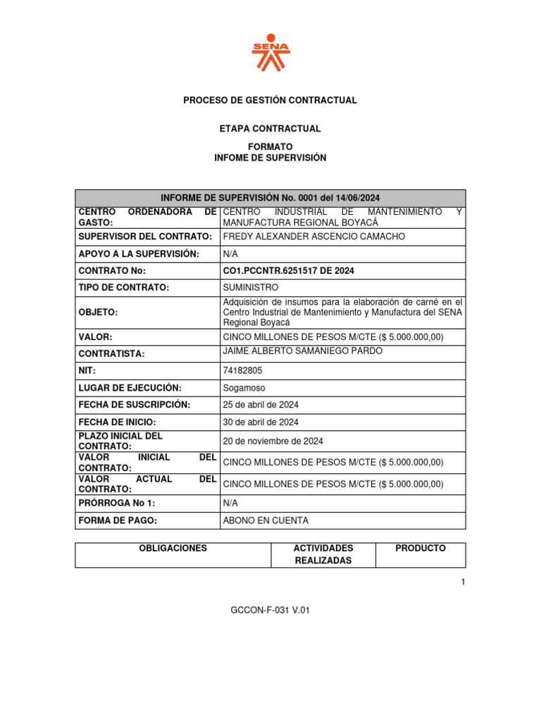 GCCON-F-031 Informe de Supervisión UNO - 2024 | PDF | Contabilidad