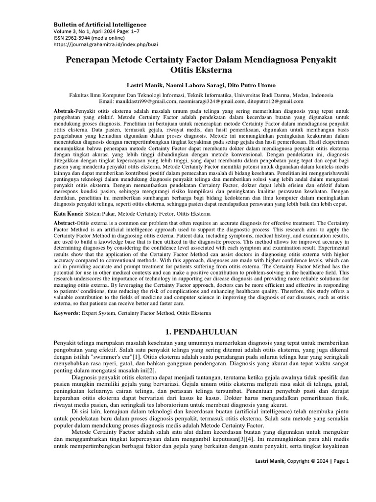 Penerapan Metode Certainty Factor Dalam Mendiagnosa Penyakit Otitis ...