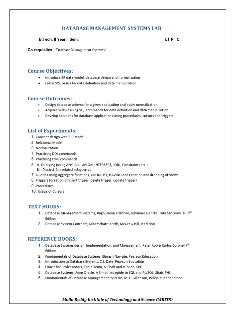 DBMS LAB MANUAL Aiml | PDF | Databases | Sql