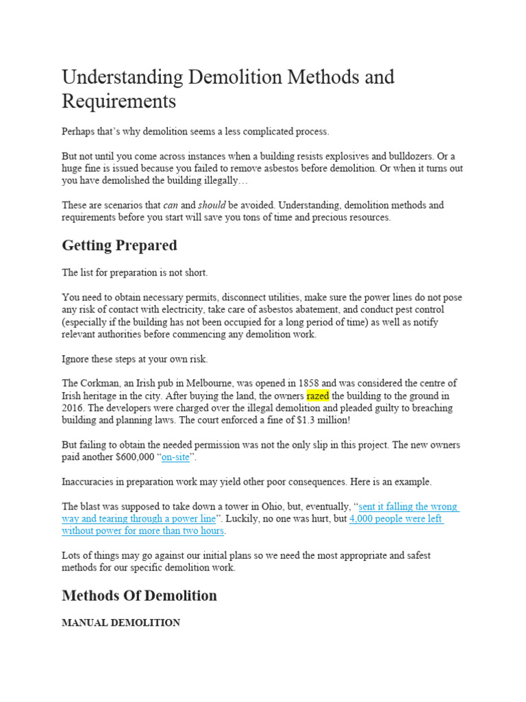 Understanding Demolition Methods and Requirements | PDF | Demolition